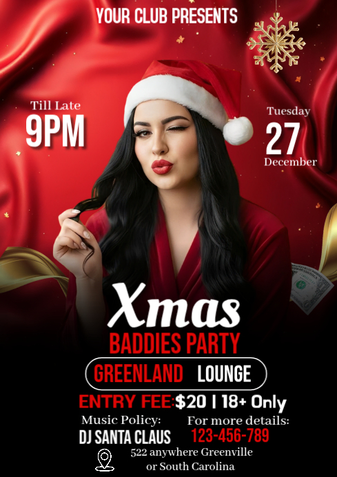 Black Maximalist Xmas Baddies Night Party Flyer A4 Template | PosterMyWall