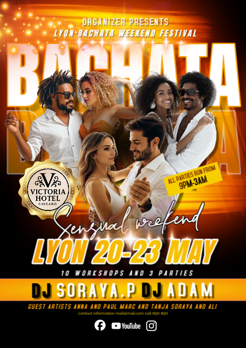 Black Maximalist Yellow Bachata Dance A4 Template | PosterMyWall
