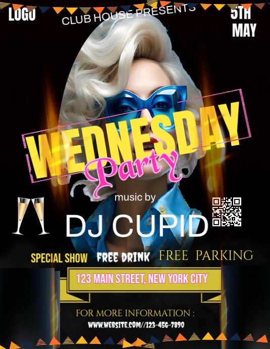 Copy of Black Maximalist yellow Wednesday party design Flyer (us Letter ...