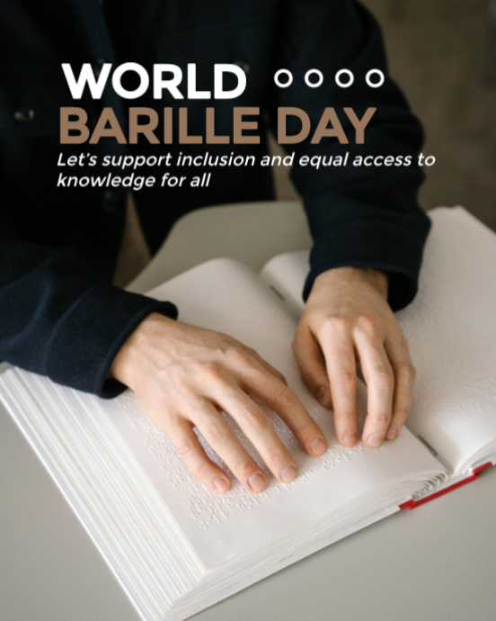 Black Minimal Braille Day Instagram Portrait 2026 Template | PosterMyWall