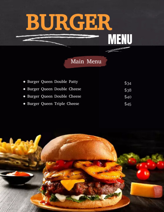 Black Minimalist Burger Menu Templat | PosterMyWall