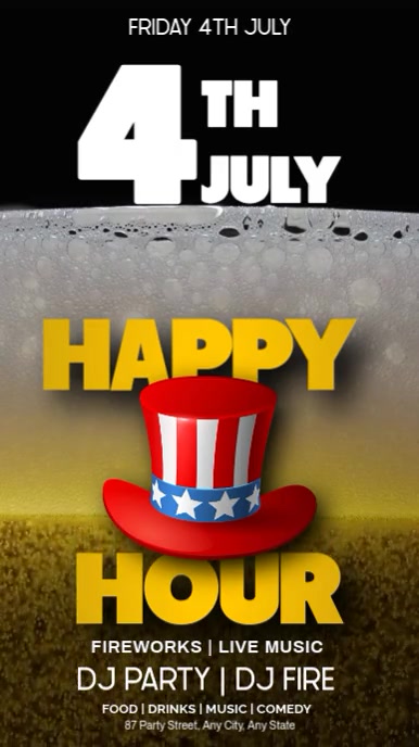 Black Modern & Minimal 4th Of July Happy Hour Instagram Story Template ...