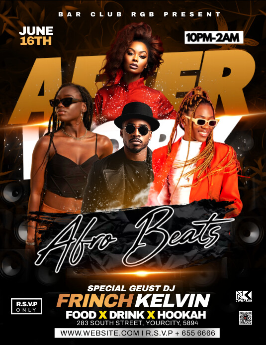 Black Modern & Minimal Afro Beats Party Flyer Template | PosterMyWall