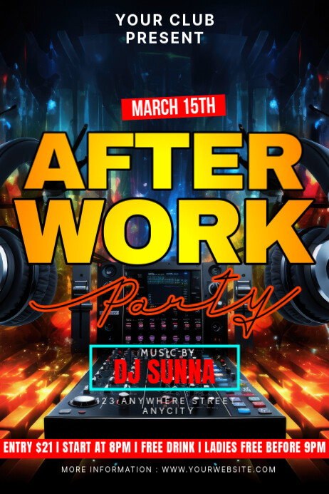 Black Modern & Minimal After Work Party Poster Template | PosterMyWall