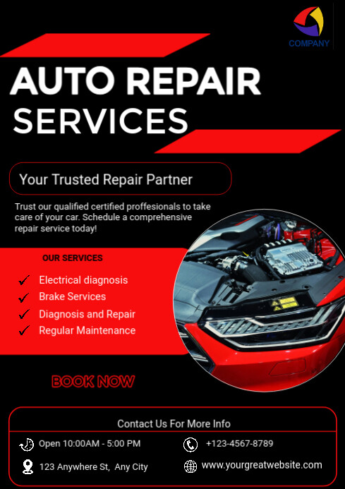 Black Modern & Minimal Auto Repair Services A4 Templat | PosterMyWall