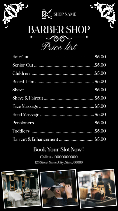 Black Modern & Minimal Barber Shop Price List Instagram Story Template ...