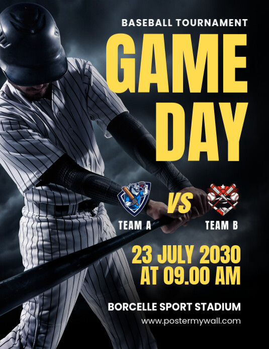 Copy of Black Modern & Minimal Baseball Game Day Pamflet (letter As ...