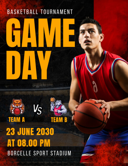 Black Modern & Minimal Basketball Game Day Pamflet (letter As) Template ...