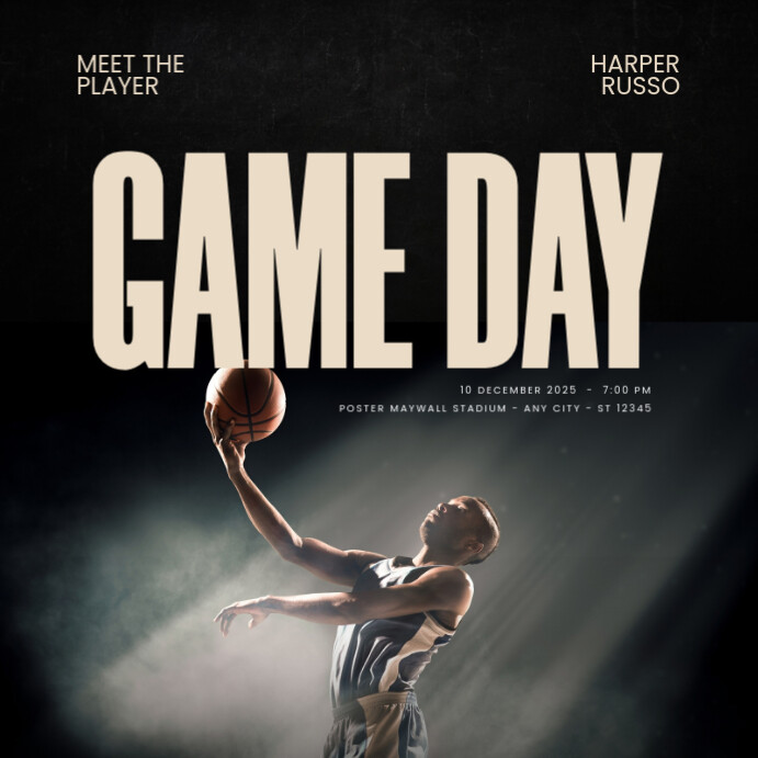 Black Modern & Minimal Basketball Game Day Pos Instagram Template ...