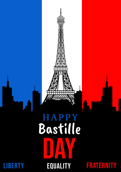 Black Modern & Minimal Bastille Day A4 Template | PosterMyWall