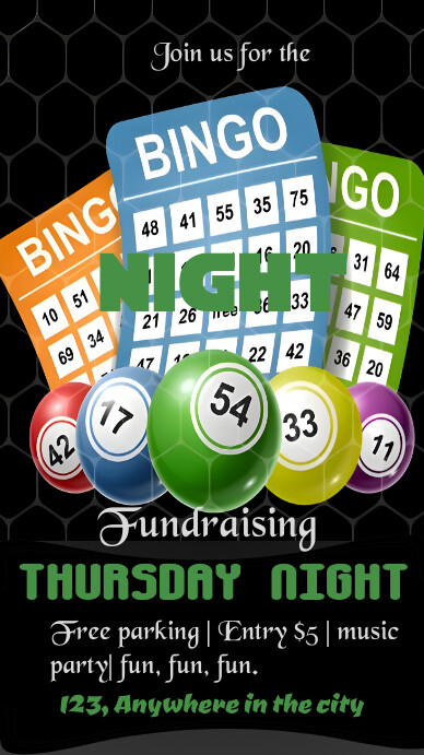 Black Modern & Minimal Bingo Fundraising Nigh Template | PosterMyWall