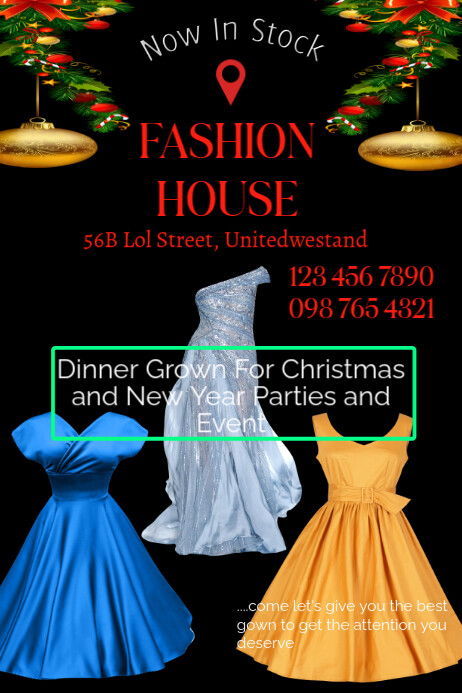 Black Modern & Minimal Black And Gold Fashion House Holiday Gown Poster ...