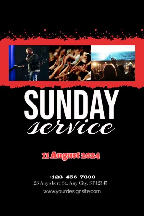 Plantilla de Black Modern & Minimal Black And Red Sunday Service Poster | PosterMyWall