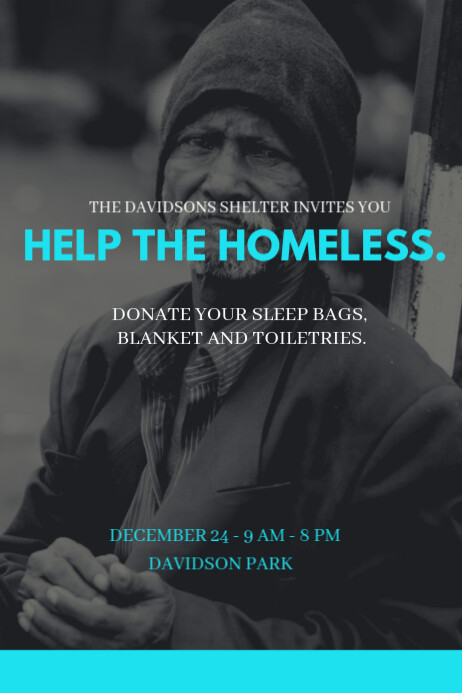 Black Modern & Minimal Blue Photo Homelessness Poster Poster Template ...