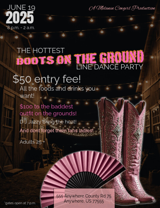 Black Modern & Minimal Boots On The Ground Line Dance Party Flyer (us ...