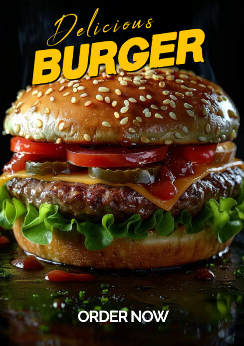 Black Modern & Minimal Burger Ads Poster A4 Template | PosterMyWall