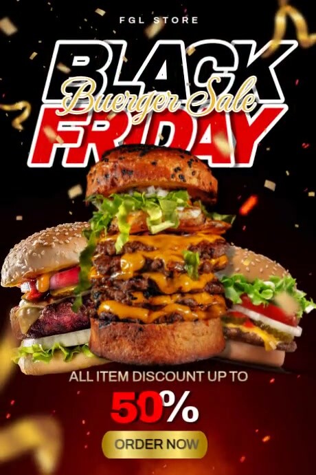 Black Modern & Minimal Burger Sale Black Friday Offer Poster Template ...