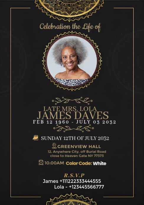 Black Modern & Minimal Burial Invitation A5 Template | PosterMyWall