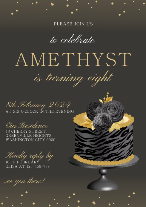 Black Modern & Minimal Cake Birthday Invitati Template | PosterMyWall