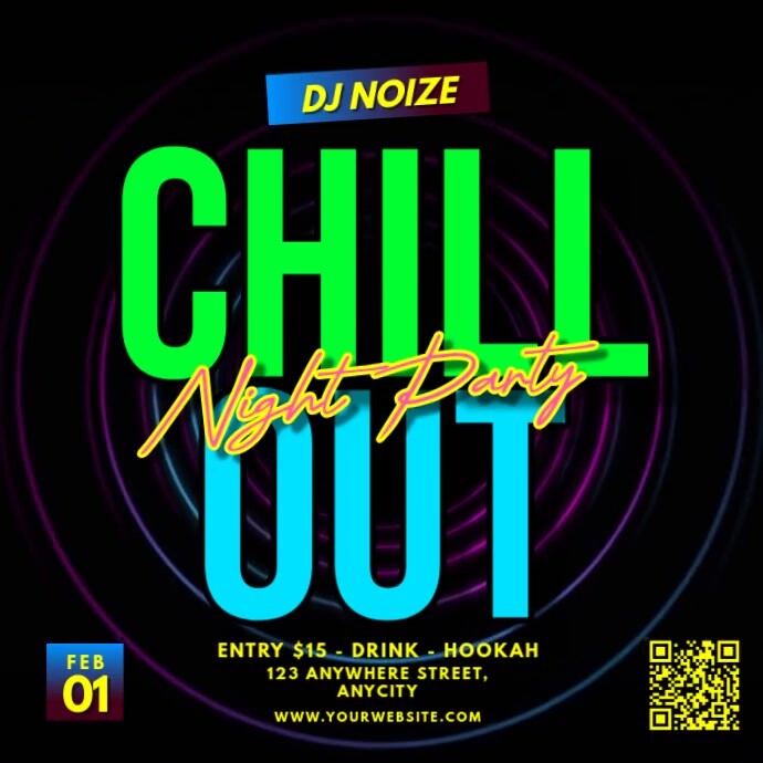 Black Modern & Minimal Chillout Night Party Persegi (1:1) Template ...