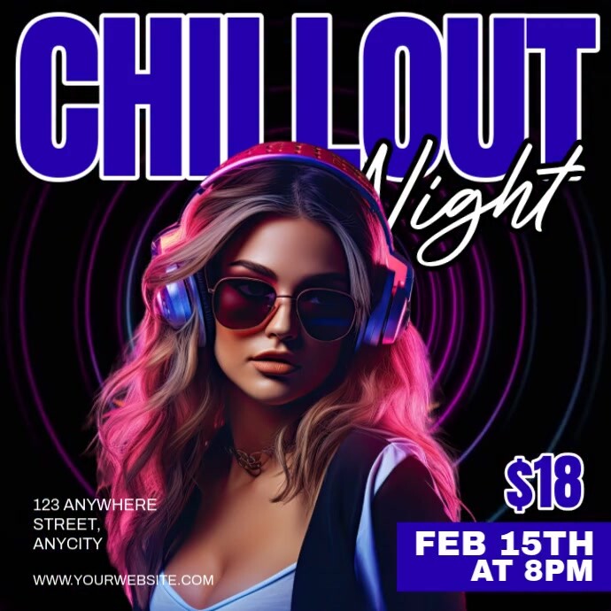 Black Modern & Minimal Chillout Night Square (1:1) Template | PosterMyWall