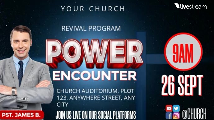 Black Modern & Minimal Church Revival Invitation Video Digital Display ...