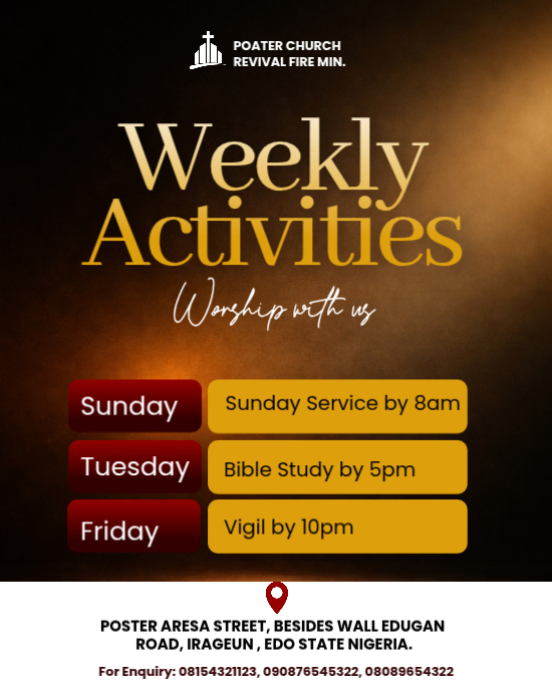 Black Modern & Minimal Church Weekly Schedule Flyer Template Instagram ...