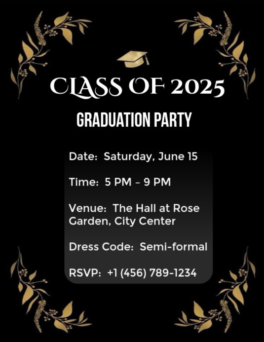 Black Modern & Minimal Classy Graduation Party Template Flyer (us ...