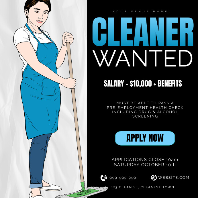 Copy of Black Modern & Minimal Cleaner Wanted Instagr | PosterMyWall
