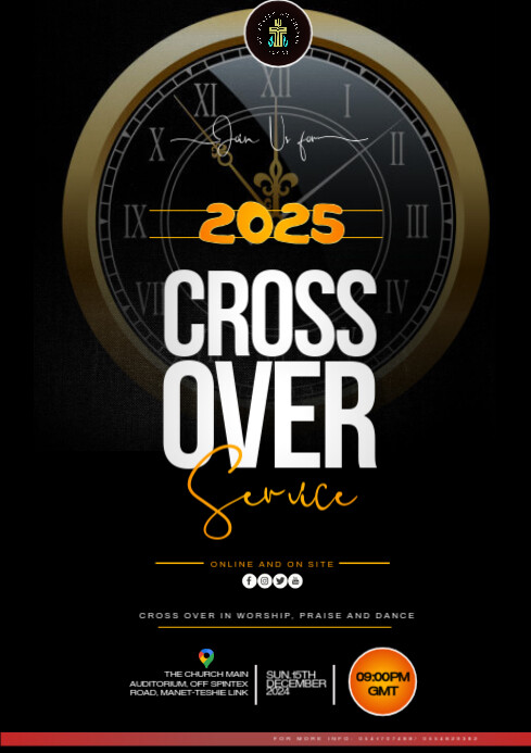 Black Modern & Minimal Cross Over Service Invitation Template A4 ...