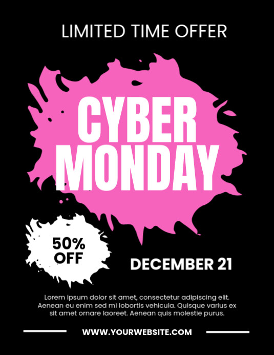 Plantilla de Black Modern & Minimal Cyber Monday Pamflet (letter As ...