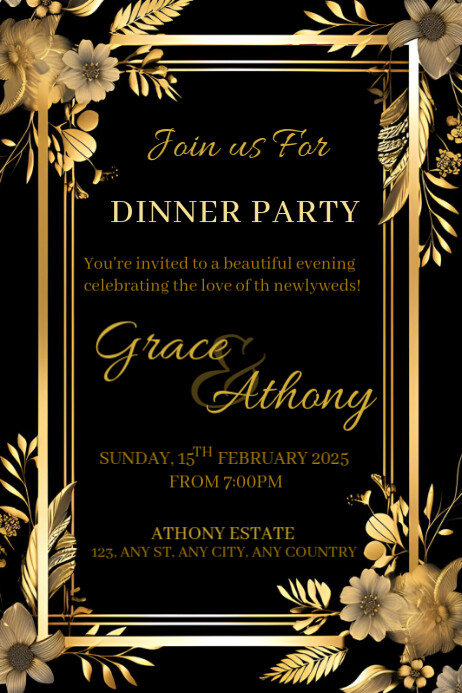 Black Modern & Minimal Dinner Party Poster Template | PosterMyWall