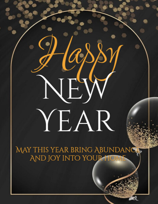 Black Modern & Minimal Editable Happy New Year Wishes Greetings Card ...