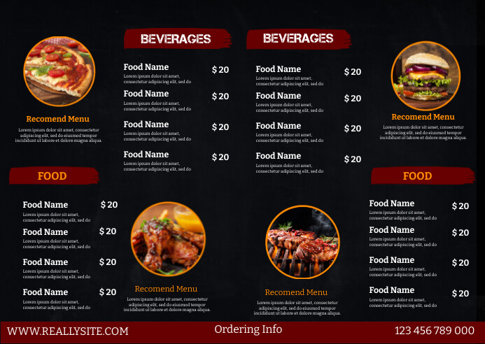 Black Modern & Minimal Food Menu Postcard Template | PosterMyWall