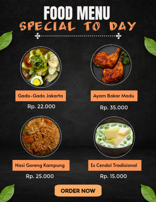 Black Modern & Minimal Food Menu Special Design Pamflet (letter As ...