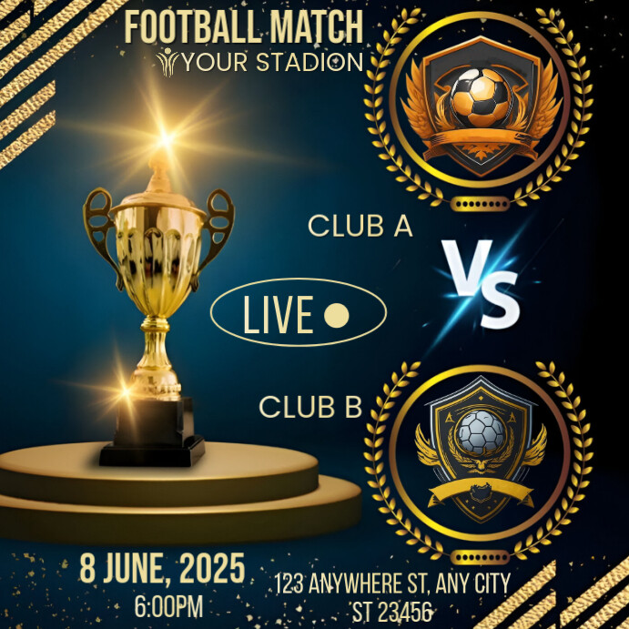 Black Modern & Minimal Football Match Instagram Post Template | PosterMyWall