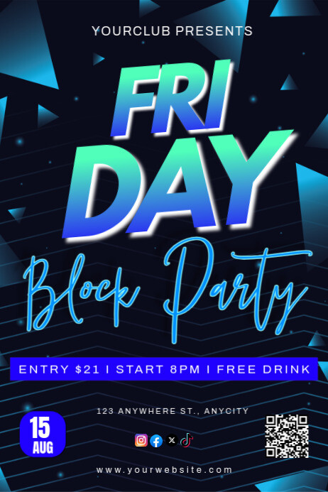 Black Modern & Minimal Friday Block Party Poster Template | PosterMyWall