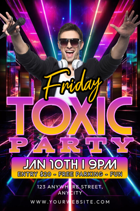 Black Modern & Minimal Friday Toxic Party Poster Template | PosterMyWall