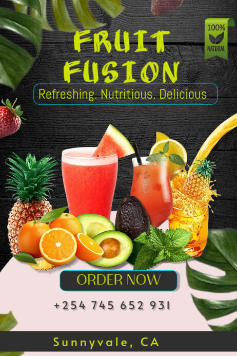 Black Modern & Minimal Fruity Juice Ad Poster Template | PosterMyWall