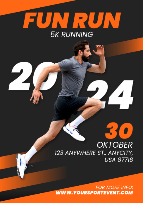 Black Modern & Minimal Fun Run 5k Run Event Poster Flyer A4 Template ...