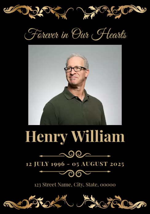 Black Modern & Minimal Funeral Program A5 Template | PosterMyWall