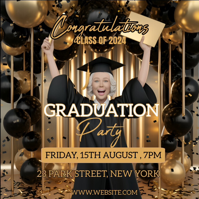 Black Modern & Minimal Gold Joyful Graduation Template | PosterMyWall