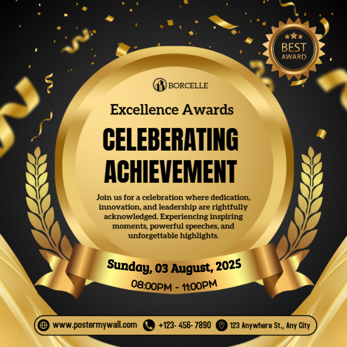 Black Modern & Minimal Golden Excellence Awards Night Flyer Instagram ...