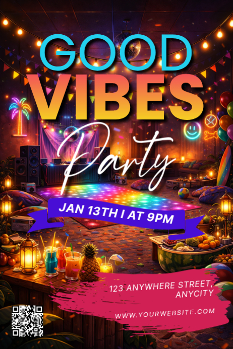Black Modern & Minimal Good Vibes Party Poster Template | PosterMyWall
