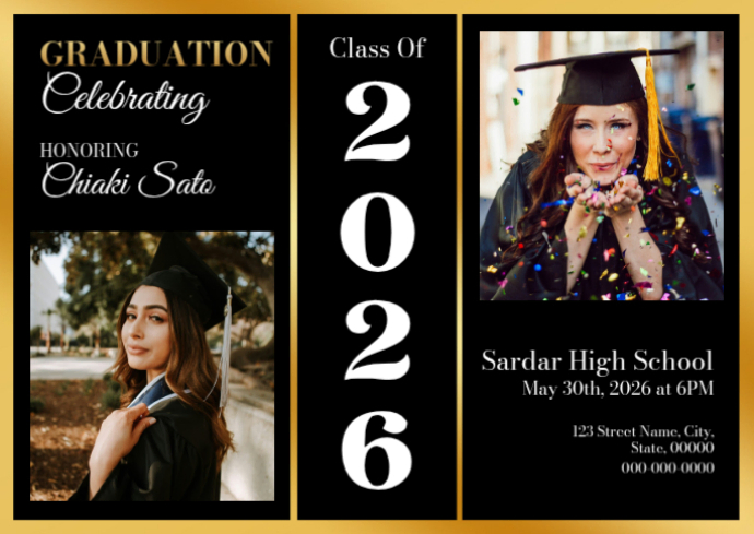 Black Modern & Minimal Graduation Invitation Postcard Template ...