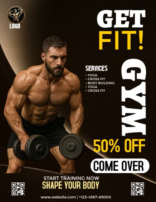 Black Modern & Minimal Gym Fitness Promotion Flyer Flyer (us Letter ...