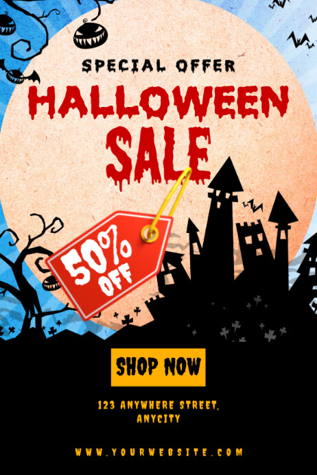 Black Modern & Minimal Halloween Sale Poster Template | PosterMyWall