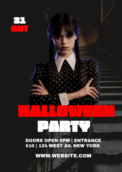 Black Modern & Minimal Halloween Wednesday A3 poster Template ...