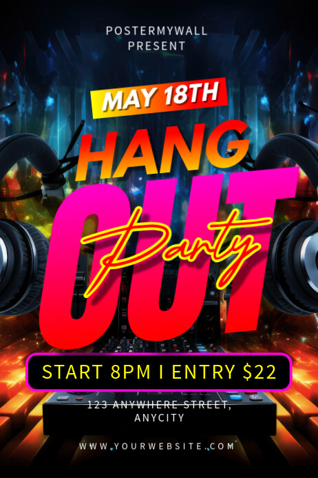 Black Modern & Minimal Hangout Party Poster Template | PosterMyWall