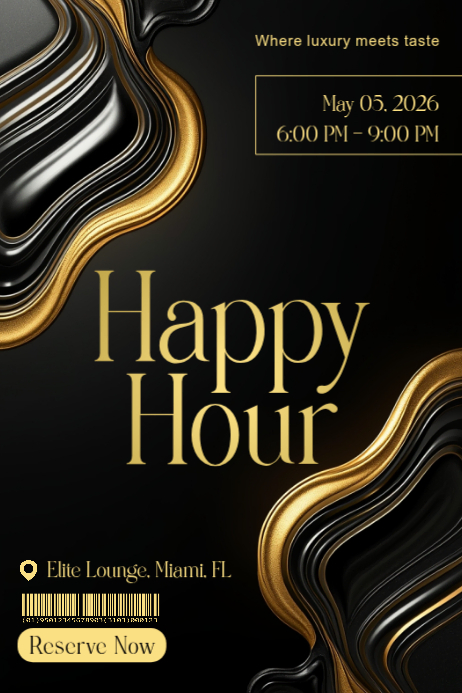 Black Modern & Minimal Happy Hour Event Poster Template | PosterMyWall